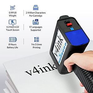 v4ink Portable Handheld Printer Labeler BT-HH6105B2 use for QR Code Barcode Production Date Logo Batch Series Number Print on Glass Bag (0. 5 Inch Handheld Printer)