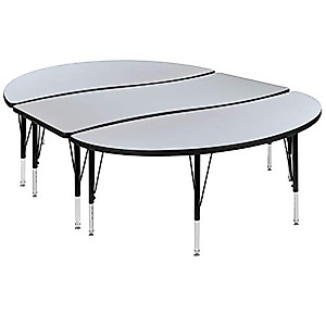 Flash Furniture 3 Piece 86" Oval Wave Collaborative Grey Thermal Laminate Activity Table Set - Height Adjustable Short Legs