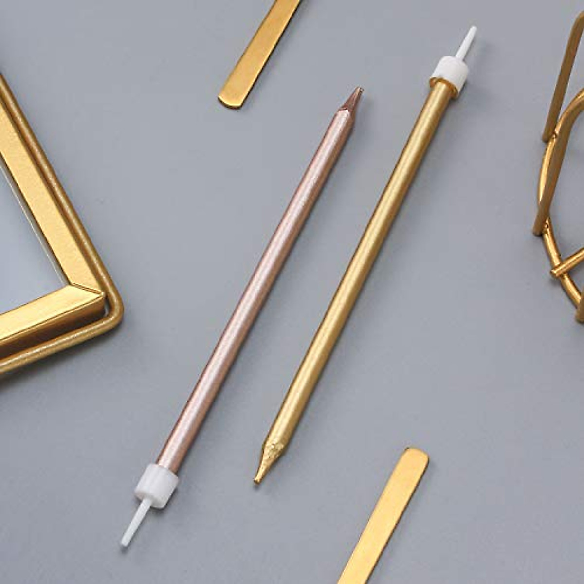 Pfizermay 24 Count Metallic Birthday Candles in Holders Gold Tall Birthday Cake Candles Long Thin Cupcake Candles for Birthday Wedding Party Decoration (Gold)