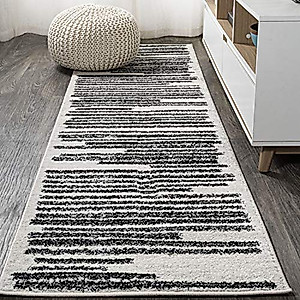 JONATHAN Y MOH207A-28 Khalil Modern Berber Stripe Indoor Farmhouse Area-Rug Bohemian Minimalistic Striped Easy-Cleaning Bedroom Kitchen Living Room Non Shedding, 2 X 8, Cream,Black