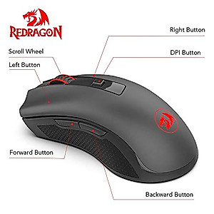 Redragon M652 Optical 2.4G Wireless Mouse with USB Receiver, Portable Gaming & Office Mice, 5 Adjustable DPI Levels, 6 Buttons for Desktop, MacBook, Notebook, PC, Laptop, Computer