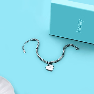 Monily Initial Bracelet for Women Heart Tag Bead Bracelet Letter C Bracelets Birthday Gifts