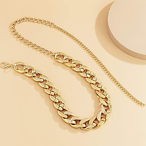 Aimimier Punk Cuban Link Chain Waist Chain for Dress Sexy Belly Chain Belt Chunky Wallet Chain Pocket Chain for Women and Girls (Gold)