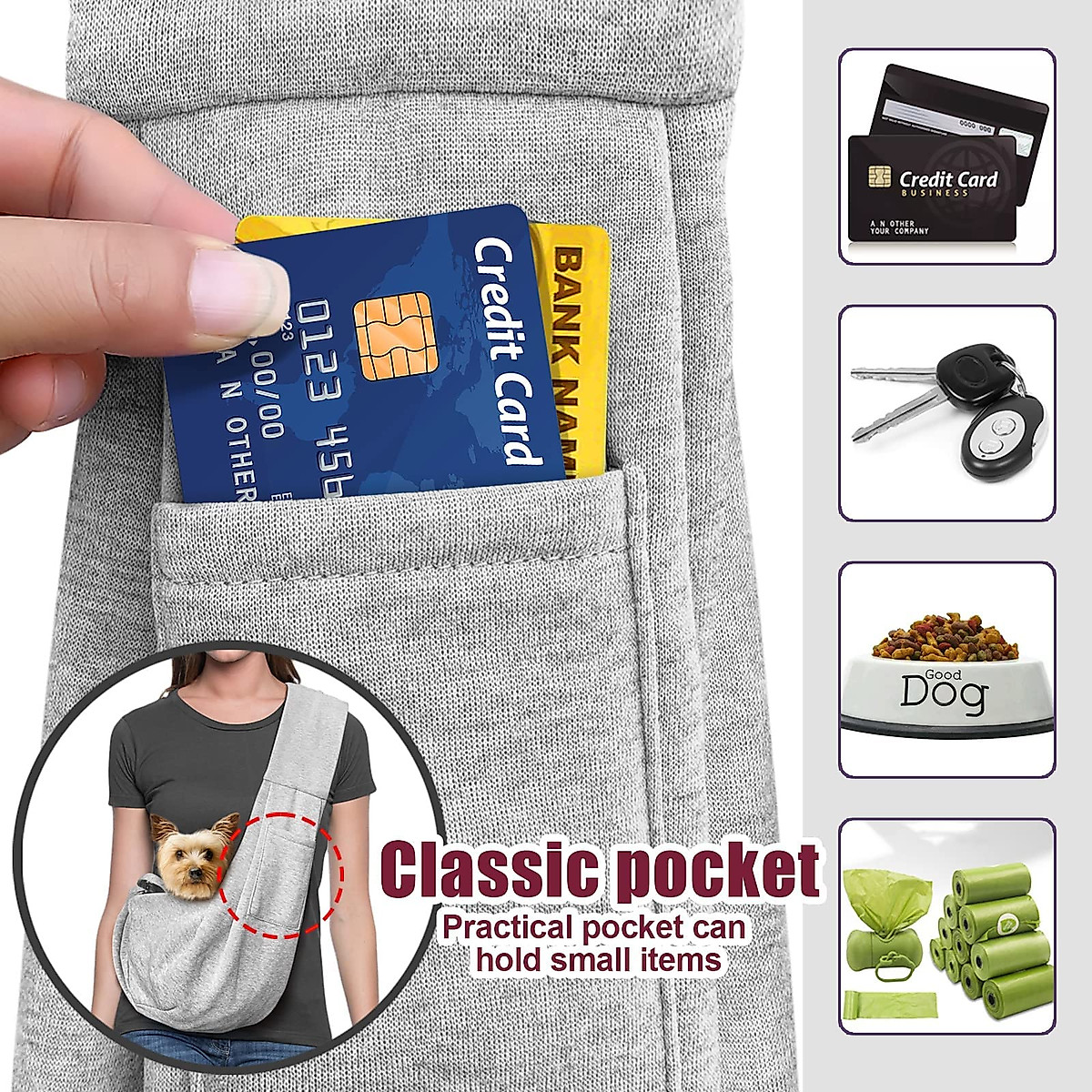 artisome Pet Dog Sling Carrier for 3-10 lbs pet,Dog Purse Pouch,Dog Satchel,Reversible unadjustable Strap Travel Hand-Free Safe Bag Small Puppy Backpack (Grey)