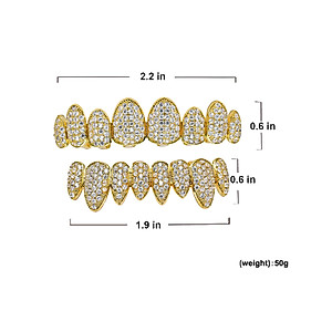 TSANLY Gold Grillz Iced Out CZ Diamond Top & Bottom Set Grill 24K Gold Plated Macro Pave Teeth Grills - EXTRA Molding Bars Included + Storage Case + Microfiber Cloth
