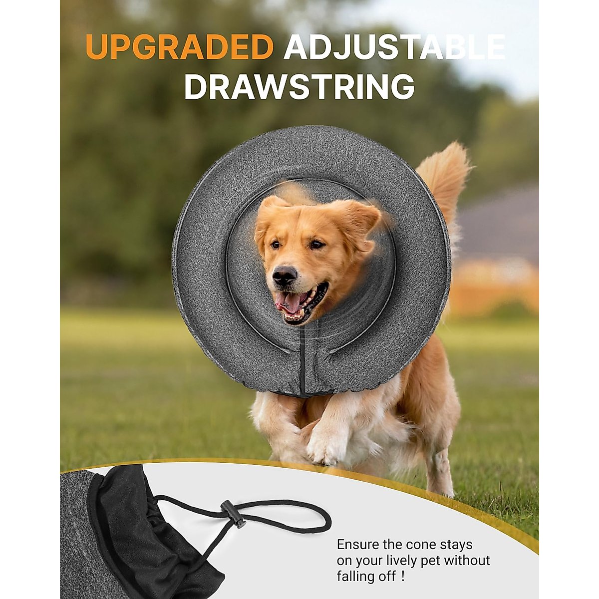 MIDOG Dog Cone Collar for Large Medium Dogs, Soft Inflatable Dog Cone Alternative After Surgery, Adjustable Protective Recovery Cone - Alternative E Collar Does Not Block Vision (Gray, L, Patented)