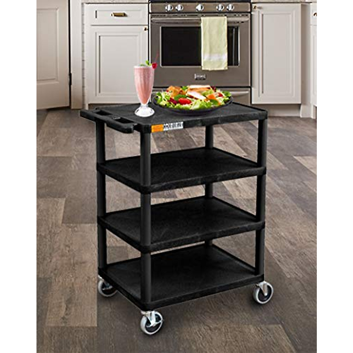 Luxor BC45-B 4 Flat Shelf Structural Foam Plastic Cart Black 24"W x 18"D x 39"H