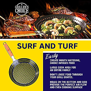 Grillers Choice Grill Basket - Large Non-Stick Commercial Basket With Handle For Outdoor Grilling. Designed By Chef, BBQ Judge. Barbeque Grilling Accessories By Grillers Choice.