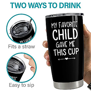 SANDJEST 20oz Stainless Steel Tumbler Gifts for Dad from Daughters Sons Insulated My Favorite Child Gave Me This Cup Travel Mug Christmas Father's Day