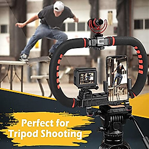 Zeadio Camera Smartphone Stabilizer, Foldable Handle Grip Handheld Video Rig, Compatibility with All Camera, Camcorder, Action Camera, DSLR and All iPhone and Android Smartphones