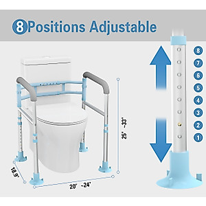 Delog Stand Alone Toilet Safety Rail - Adjustable Width & Height Fit Any Toilet, Medical Toilet Frame for Elderly Handicap Disabled, Folding Handrails