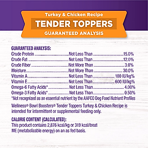 Wellness Tender Toppers (Previously Bowl Boosters), Grain-Free Natural Dog Food Toppers or Mixers, Made with Real Meat (Turkey & Chicken, 2-Pound Bag)