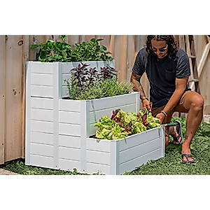 Vita Classic 33 inch x 33 inch Tiered Cascading Keyhole Garden with Composting Basket, White Vinyl, PVC, BPA and Pthalate Free, VT17109