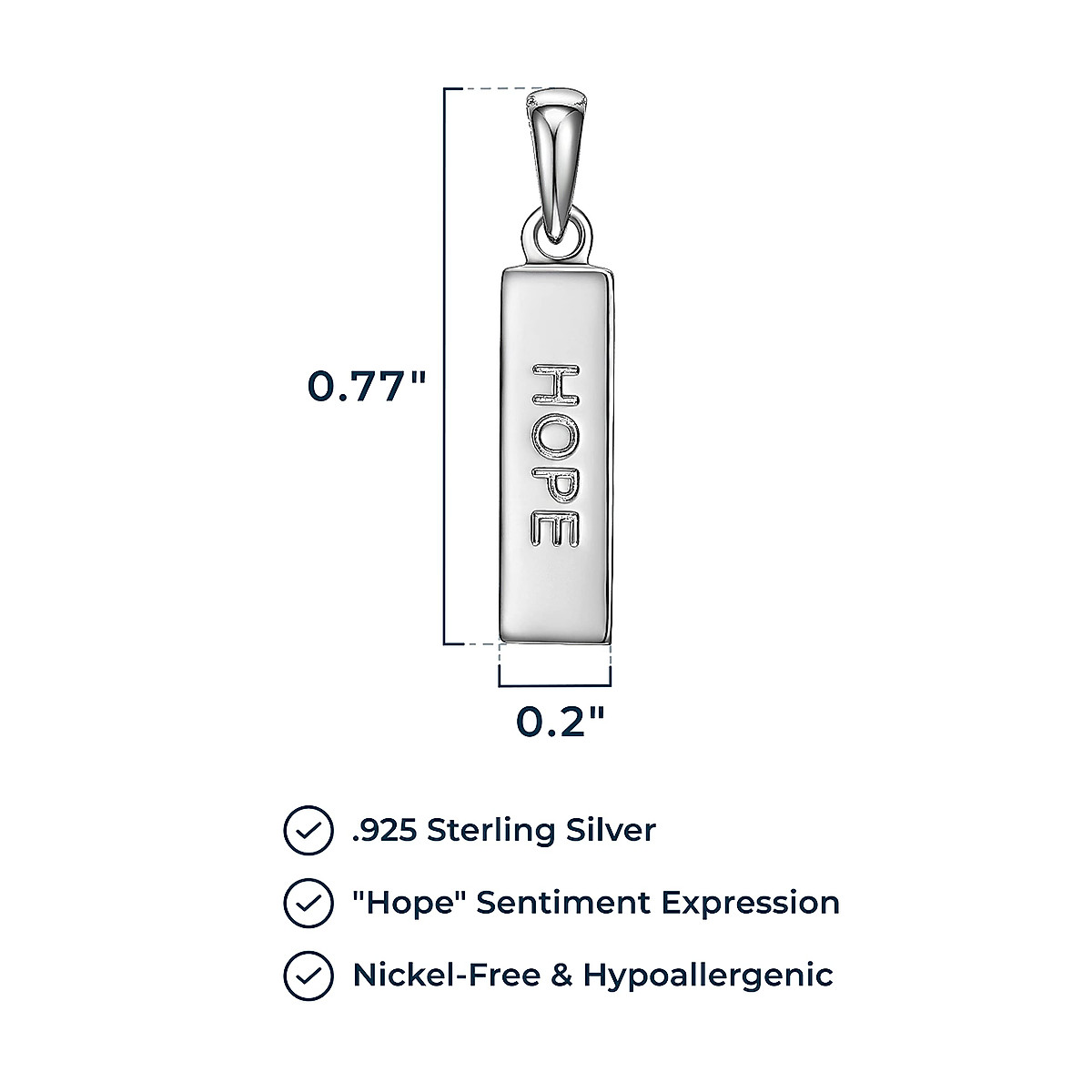 MORGAN & PAIGE Dainty .925 Sterling Silver Hope Vertical Bar Engraved Sentiment Pendant Necklace for Women, 16" Cable Chain and 2" Extender, Jewelry Gift for Her