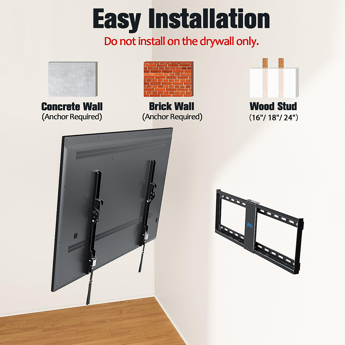 Mounting Dream TV Mount for Most 37-70 Inch TV, Universal Tilt TV Wall Mount Fit 16", 18", 24" Stud with Loading Capacity 132lbs, Max Vesa 600 x 400mm, Low Profile Flat Wall Mount Bracket