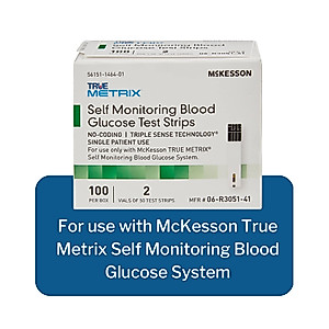 McKesson True METRIX Self-Monitoring Blood Glucose Test Strips - Supplies for Diabetes Self Monitor Systems, 100 Strips, 1 Pack
