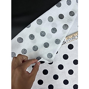 Polycotton Fabric Printed Polka DOTS Black White Background / 60" Wide/Sold by The Yard