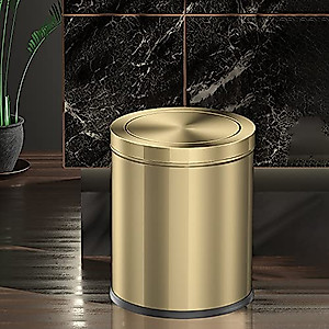 Stainless Steel Trash can,Bathroom Garbage can with lid，Small Trash Can with Flipping Lid, 4gallon,Garbage cans for Kitchen，Living Room. Metallic Gold (Singer) (Gold)