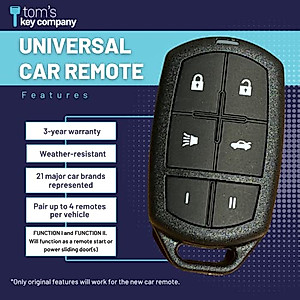 Replacement Car Remote for Hundreds of Vehicles, Keyless Entry FOB with Lock, Unlock, Remote Start, Trunk Release and More, for Select Vehicles from Many Manufacturers (Universal Remote)