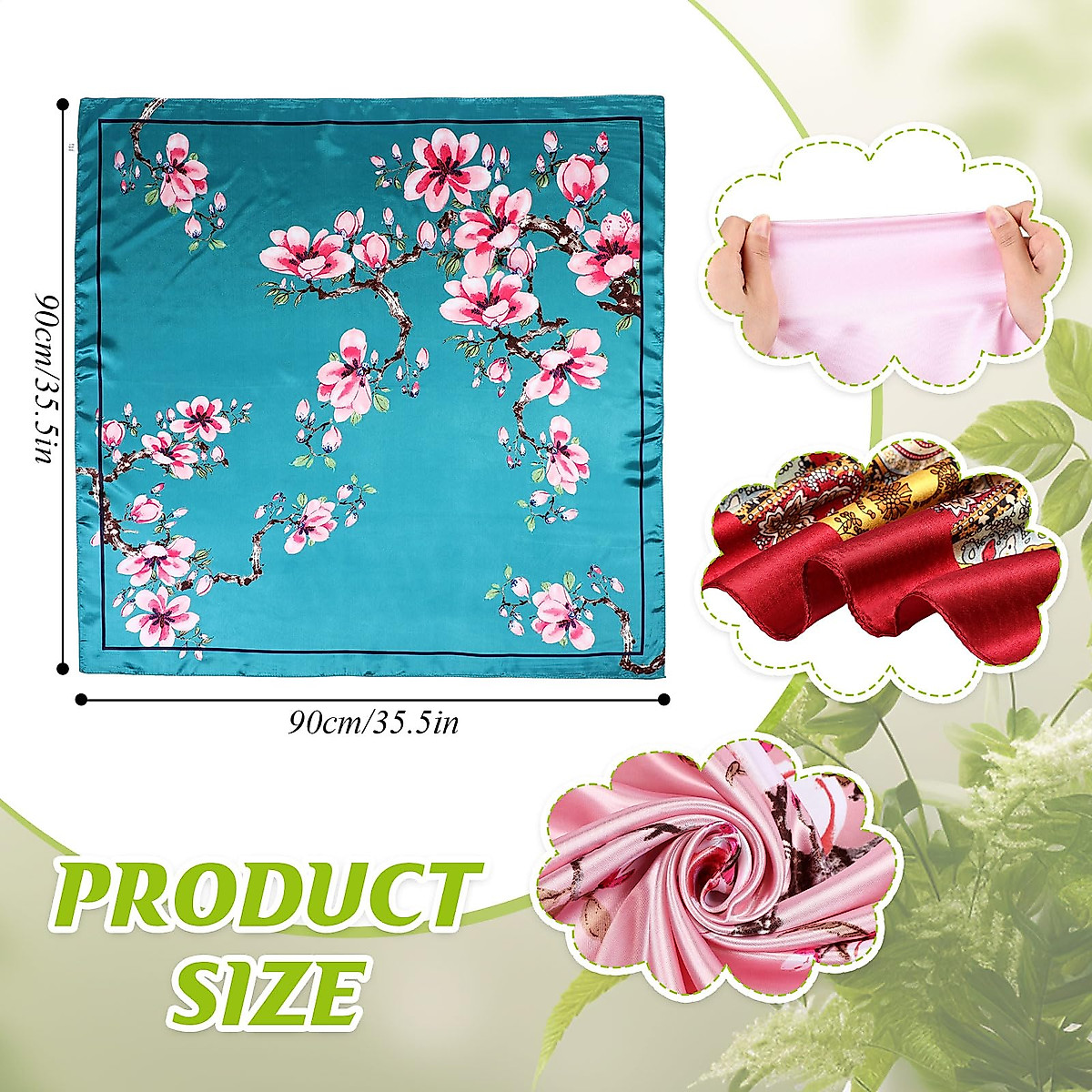 Hicarer 24 Pcs 35 Inch Silk Head Scarf Large Square Neck Scarf Sleeping Hair Wrapping Satin Scarf for Women