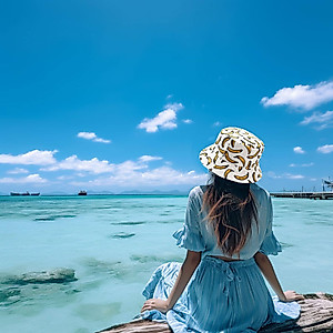 Joylife Fruit Print Bucket Hat Tropical Pattern Sun Hats Reversible Packable Fishing Cap for Women, Men, White