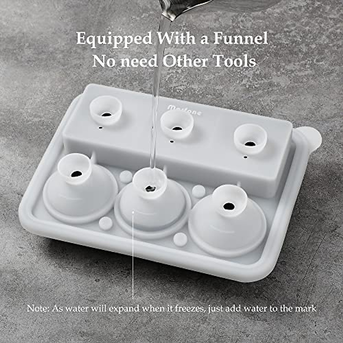 Ice Cube Trays 2 Pack, Morfone Silicone Round Ice Ball Molds& Square Large Ice Molds Combo with Lids, Funnel Design Easy-Release Reusable Ice Ball Maker for Whiskey, Cocktail, Bourbon, Homemade Drinks