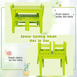 Costzon Kids Table and Chair Set, 3 Piece All-Weather Activity Table for Indoor & Outdoor, Heavy-Duty & Waterproof Furniture Set for Playroom, Nursery, Backyard, Toddler Table and Chair Set (Green)