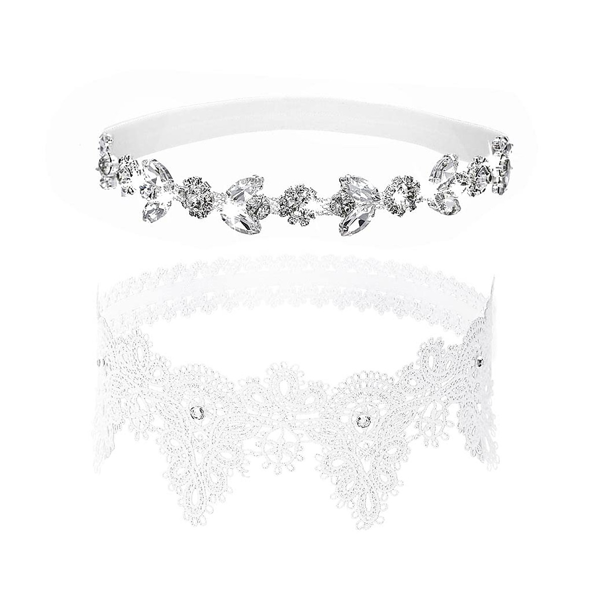 Campsis Wedding Rhinestone Garter Set White Bride Lace Leg Band Crystal Thigh Decor Prom Party for Bridal and Bridesmaid(Silver)