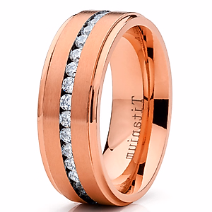 Metal Masters 7MM Men's Eternity Titanium Ring Rosegold-tone Wedding Band Cubic Zirconia CZ