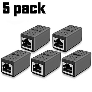 Y.D.F Network Cable Coupler, RJ45 Adapter RJ45 Coupler Shielded inLine Coupler for Cat7/Cat6/Cat5e/cat5 Ethernet Cable Extender Connector Ethernet Cable Connectors Female to Female(Gray-5 Pack)