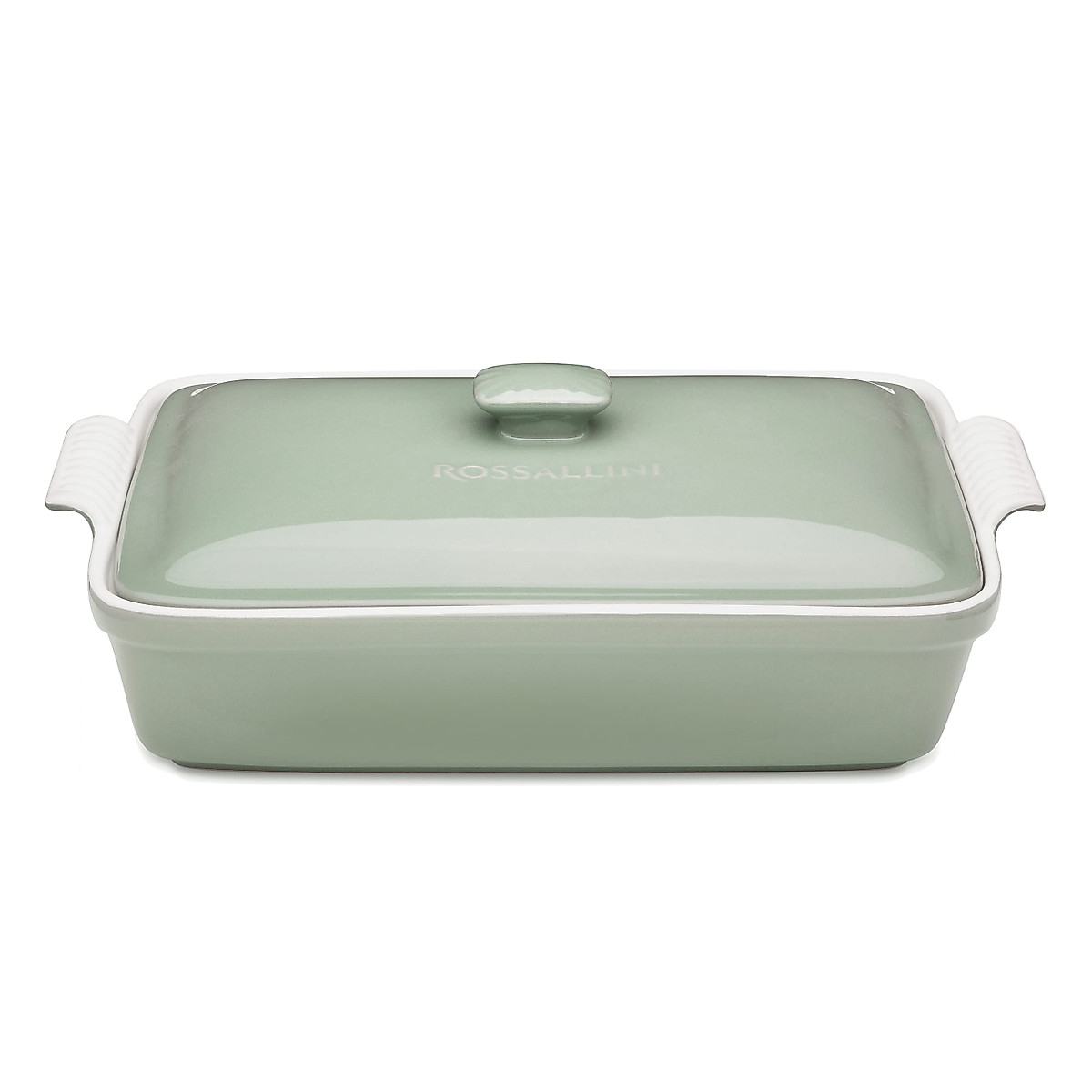 ROSSALLINI Stoneware Casserole Dish Bakeware Set with Lid, Covered Rectangular Dinnerware, Extra Large 4.23 Quart, 13 by 9 Inch, Verde Salvia [Sage Green]