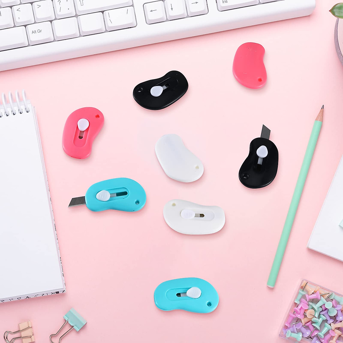 48 Pcs Mini Retractable Utility Knife Cute Style Box Cutter Back to School Supplies Portable Utility Pocket Knife Opener Letter Openers for Students Office School Class Stationery DIY Crafts