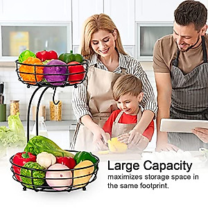 Kufutee 2-Tier Countertop Fruit Basket Bowl With Banana Hanger, Black 64 ounces