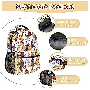 Cbntnaf Cute Meow Cat Backpack for Girls Boys Teens,College Bookbags,18 Inch,Large Capacity,Durable,Lightweightbag for Travel