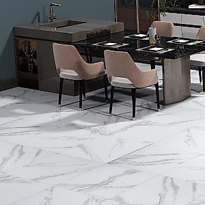 Livelynine 32-Pack Grey and White Flooring Peel and Stick Floor Tile Waterproof Marble Vinyl Floor Tiles Bathroom Kitchen Living Room Bedroom Laminate Flooring Stick on Floor Covering Linoleum 12X12