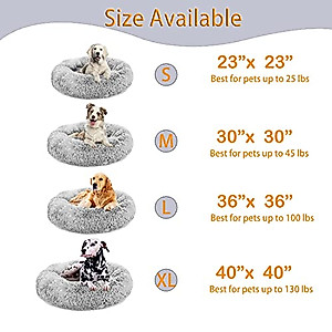 Plush Calming Dog Bed, Donut Dog Bed for Small Medium Large Dogs, Anti Anxiety Round Dog Bed, Soft Fuzzy Calming Bed for Dogs & Cats, Comfy Bed, Marshmallow Cuddler Nest Calming Pet Bed
