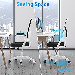 naspaluro Ergonomic Office Chair, Mid-Back Computer Chair with Adjustable Height, Flip-Up Arms and Lumbar Support, Breathable Bright White Mesh Desk Chair for Home Study Working
