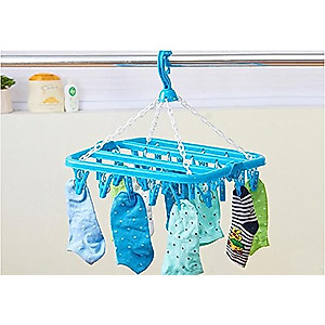 Groupcow Clip and Drip Hanger Clothes Hanger Drying Rack 32 Clips (Blue)