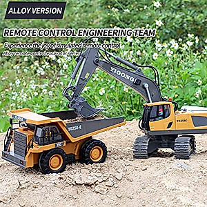Remote Control Dump Truck Toys | 8.5" × 5.5" | Alloy Metal and Plastic 4WD Vehicle, 9 Channels Construction Vehicle for Kids Gifts and Adults, Model for Construction Lovers with Lights and Sounds