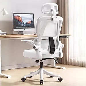 XUEGW Ergonomic Office Chair Comfort Home Desk Chair Adjustable High Back Mesh Chair Lumbar Support Computer Chair with Flip-up Arms for Work, Study, Gaming,White Mesdh Chair