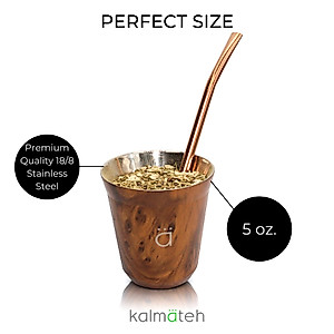 Kalmateh Petite Yerba Mate Gourd- Includes Bombilla Straw, Cleaning Brush and Gift Box- Double Walled 18/8 Stainless Steel (1 unit, 5oz)