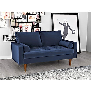 Container Furniture Direct Womble Velvet Upholstered Living Room Diamond Tufted Chesterfield Loveseat With Gleaming Nailhead, Space Blue