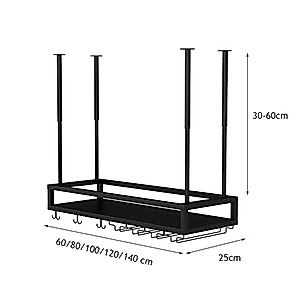 Ceiling Hanging Wine Rack Glass Bottle Goblets Display Holder Storage Shelf Adjustable Industrial Black Wine Wall Mounted Racks Bar Unit Floating Shelves (Size : 80x25x21cm)