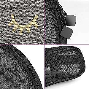 Cosmetics Bag, See Through Makeup Bag/Organizer, Stylish Eyelashes, 9x6 pouch, Mesh Travel Accessories Organizer by Charmonic (Black)