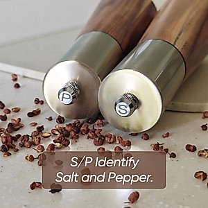 Gold Salt and Pepper Grinder Set,Salt and Pepper Grinder Set Wood,Gold Salt and Pepper Shakers, Modern Salt and Pepper Shakers, Pepper Mill with Ceramic Core,Pepper Grinder For Kitchen,Wood Tray
