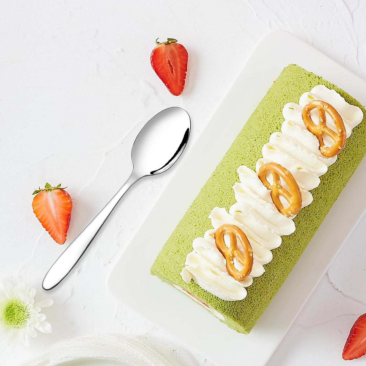 Ramddy Stainless Steel Dessert Spoon, 7.25 Inch, 12 Pieces Small Spoons Set