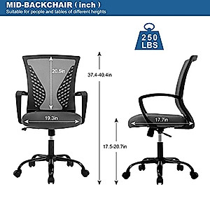 Home Office Chair Mesh Computer Chair Executive Mid Back Ergonomic Adjustable Desk Chair with Lumbar Armrest Support Modern Rolling Swivel Chair for Women&Men Adult