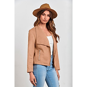 PRETTYGARDEN Women's Faux Suede Jackets 2025 Spring Fall Clothes Long Sleeve Open Front Cropped Coat Outwear (Camel,Small)