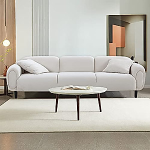WILLIAMSPACE 84" Velvet Sofa Couch for Living Room, Modern Mid-Century Luxury 3 Seater Sofa with 2 Throw Pillows, Back Upholstered Sofa Couch for Home, Office, Apartment, Bedroom - Beige