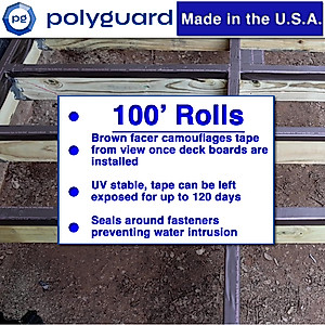 POLYGUARD Poly Wall - Rot Shield Joist Tape for Decking, 4" x 100'. Made in The USA. Self Adhering, Self Sealing Deck Joist Tape for Wood Decks